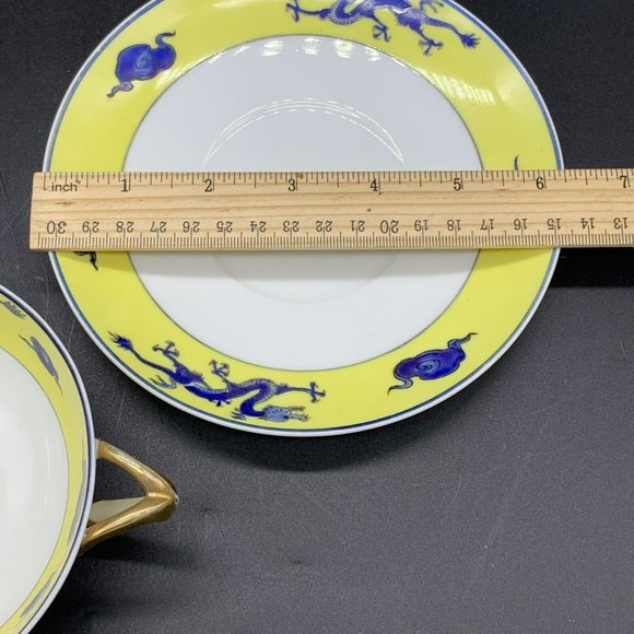 Nippon | Dining | 3pc Vintage Nippon Yellow Blue Dragon Soup Cup With ...
